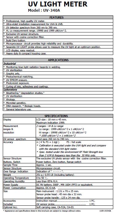 Lutron 紫外線光強度計 UV-340A - 良興EcLife購物網-線上購物| 有閑購物